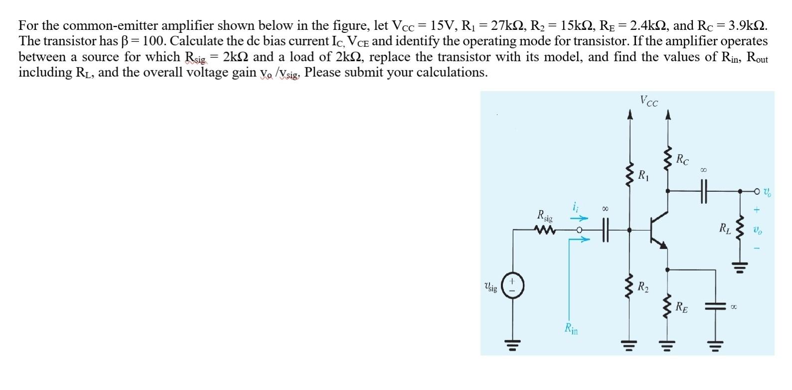 Solved For the common-emitter amplifier shown below in the | Chegg.com