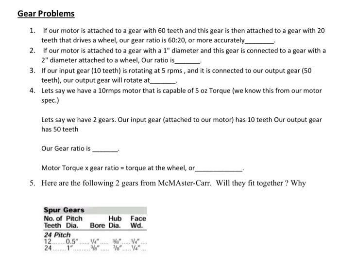 Solved Gear Problems 1. If our motor is attached to a gear | Chegg.com