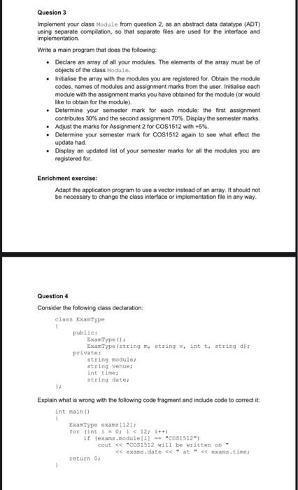 Solved Quesion 3 Implement your class Module from question | Chegg.com