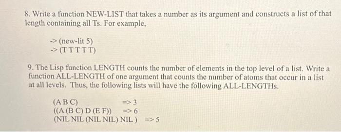Solved 8. Write a function NEW-LIST that takes a number as | Chegg.com