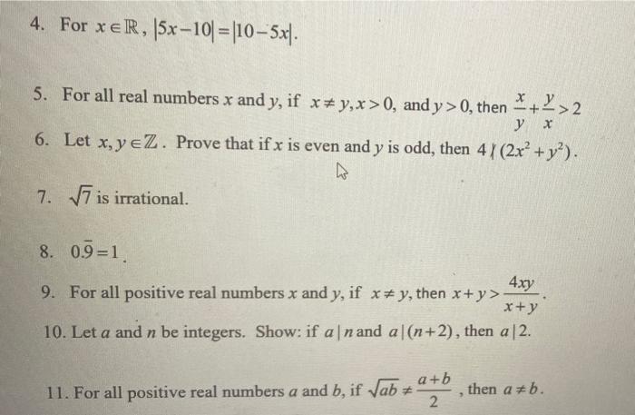 Solved 4. For xER, 5x-10-10-5x. 5. For all real numbers x | Chegg.com