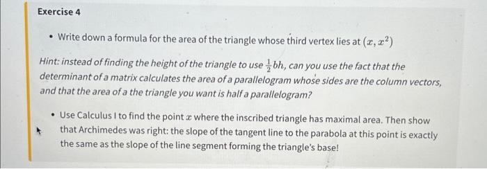 Solved Exercise 4 - Write down a formula for the area of the | Chegg.com