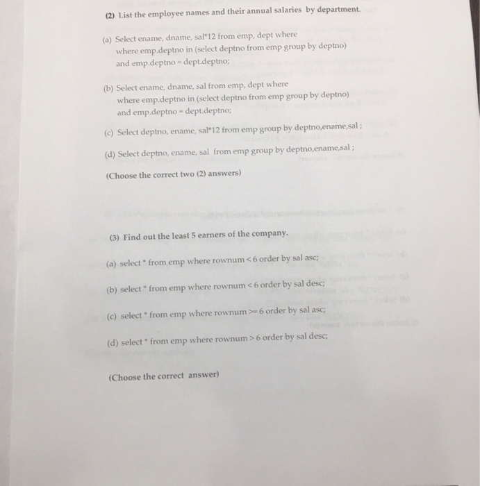 Solved Given the following TWO tables: EMP DEPT EMP(EMPNO, | Chegg.com