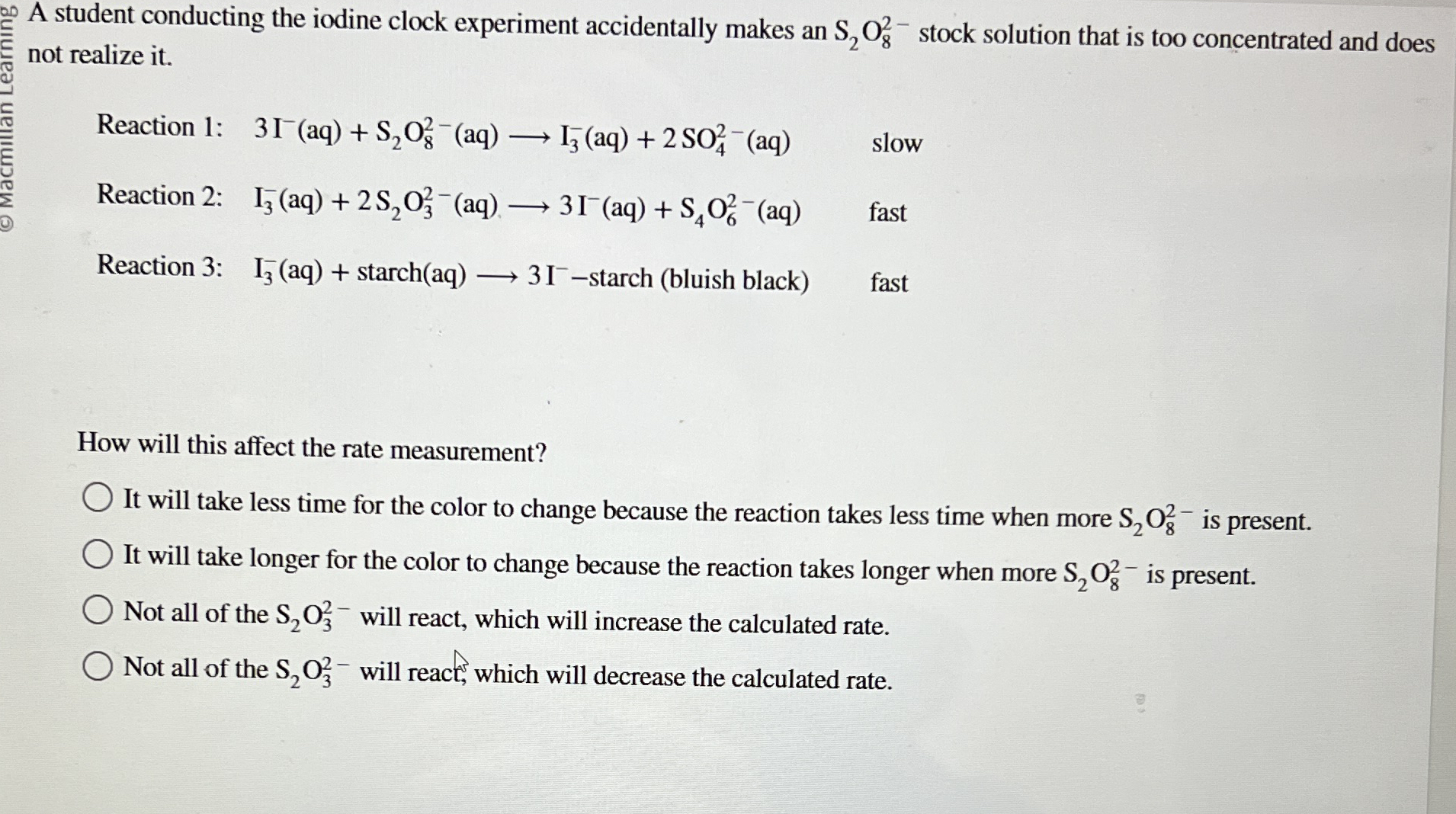 Solved A student conducting the iodine clock experiment | Chegg.com