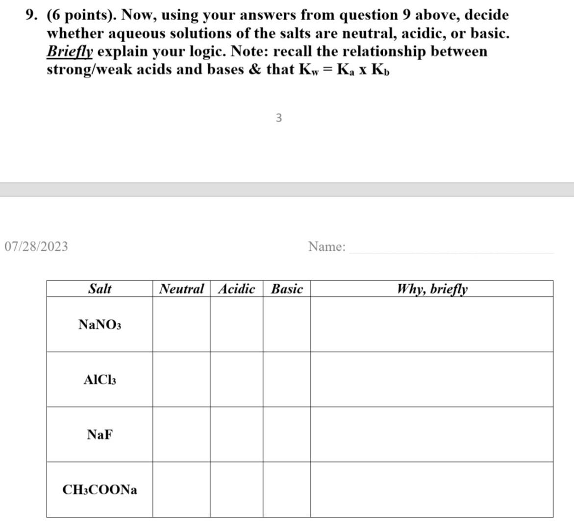 Solved 9. (6 points). Now, using your answers from question | Chegg.com