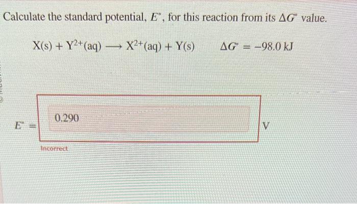 Solved Calculate the standard potential for this reaction | Chegg.com