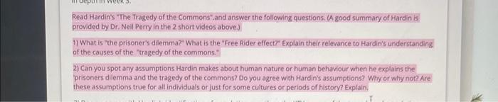 Solved Read "The tragedy of the commons" and answer these | Chegg.com