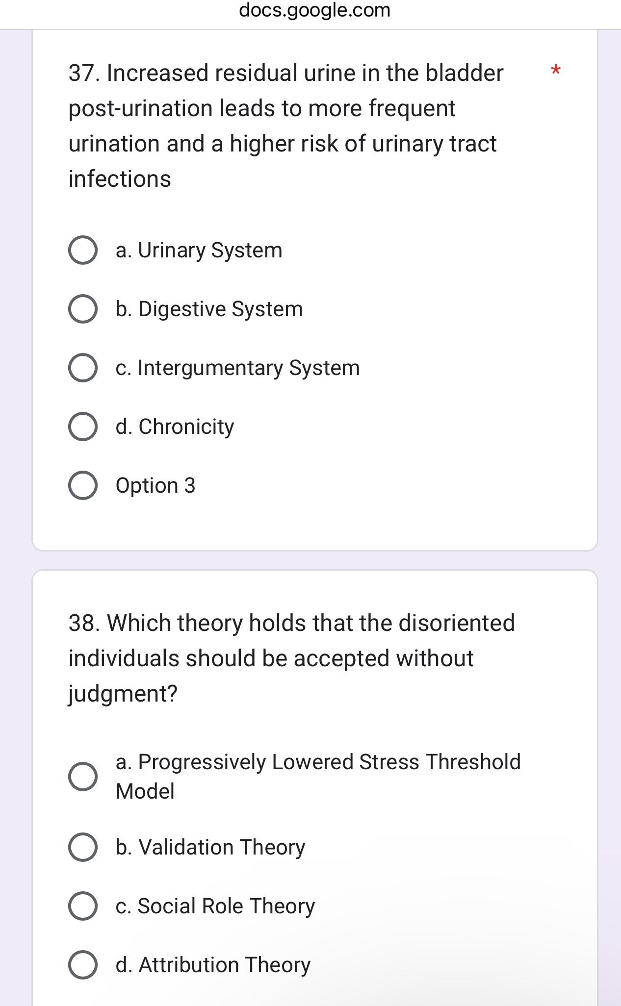 Solved docs.google.com37. ﻿Increased residual urine in the | Chegg.com