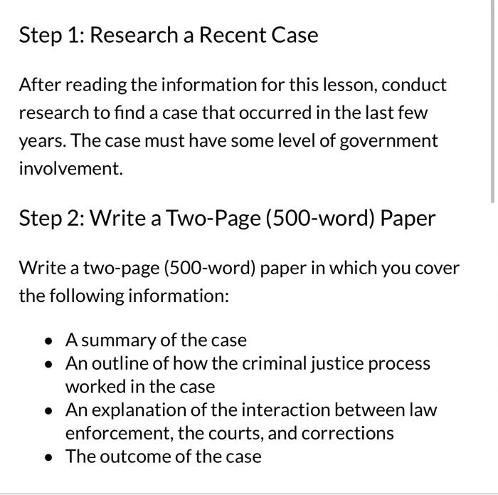 Solved Step 1: Research a Recent Case After reading the | Chegg.com