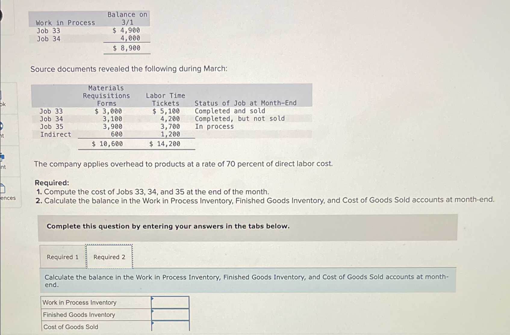 Solved \table[[,Balance on],[Work in Process,31 | Chegg.com