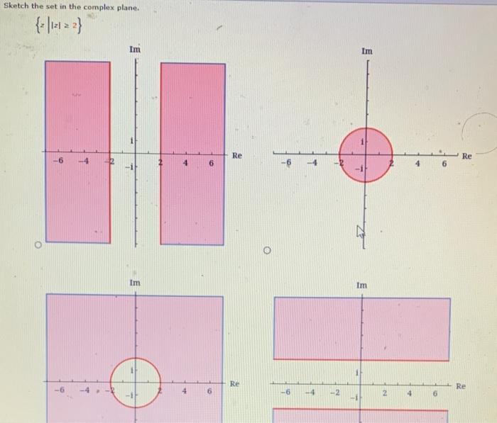 Solved Sketch the set in the complex plane. {z∣∣z∣≥2} | Chegg.com