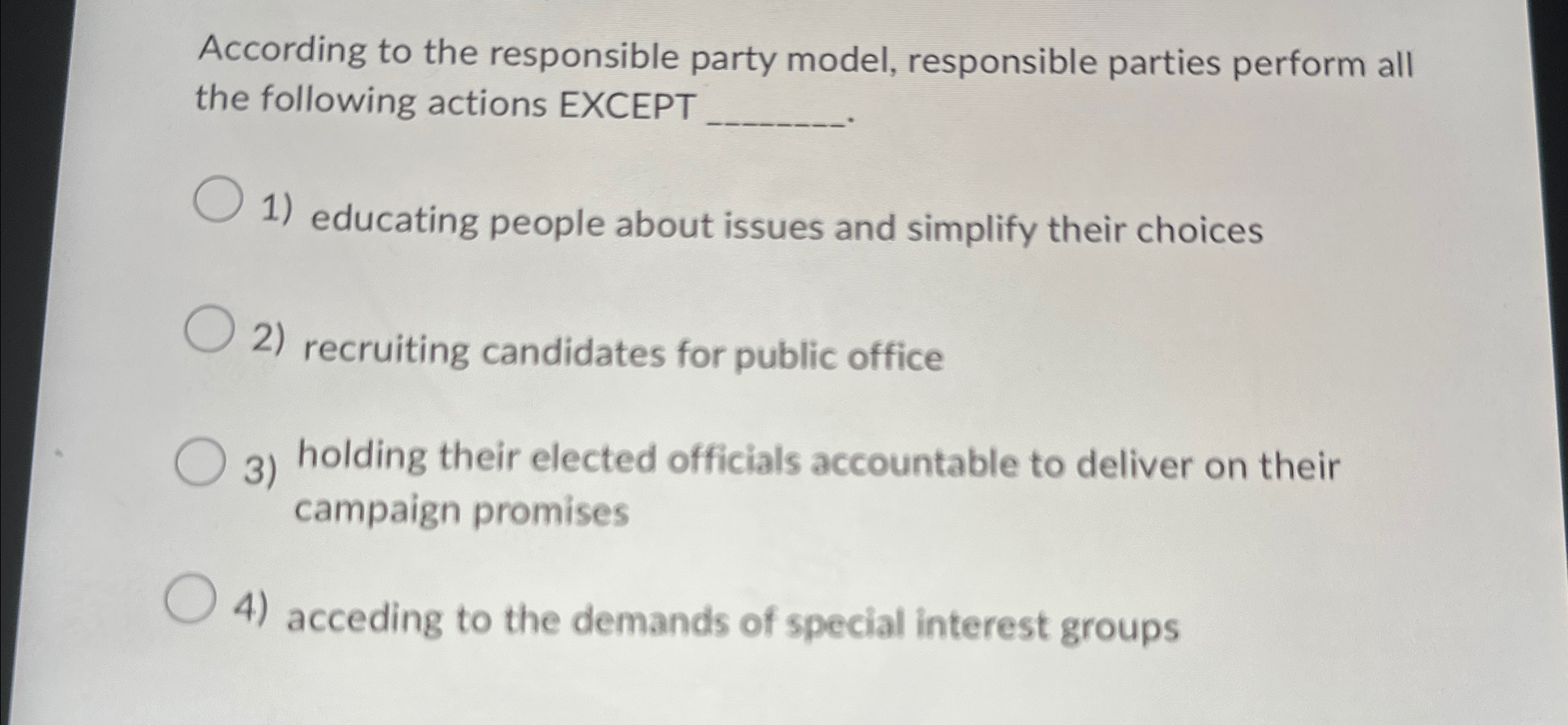 Solved According to the responsible party model, responsible | Chegg.com