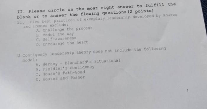 Solved II. Please circle on the most right answer to fulfill | Chegg.com