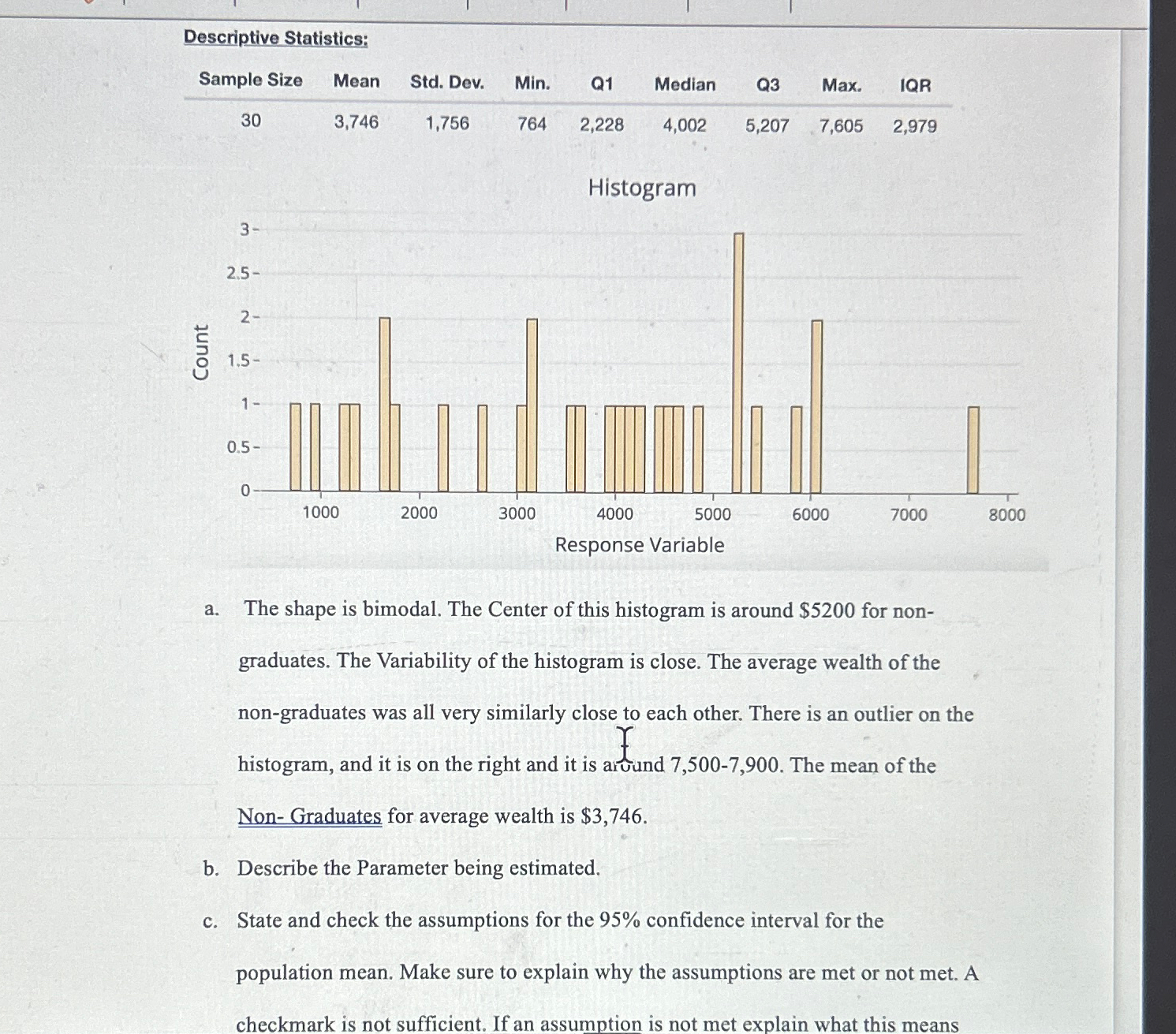 Solved Descriptive Statistics:\table[[Sample Size,Mean,Std. | Chegg.com