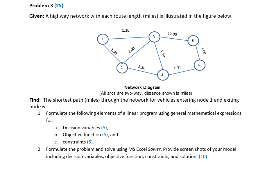 Solved Problem 3 (25)Given: A highway network with each | Chegg.com