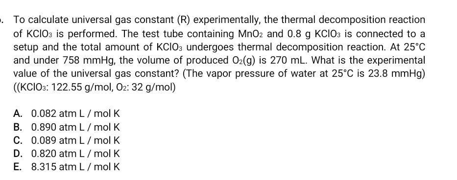 Solved To calculate universal gas constant (R) | Chegg.com