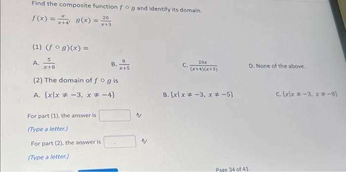 Solved Find the composite function f∘g and identify its | Chegg.com