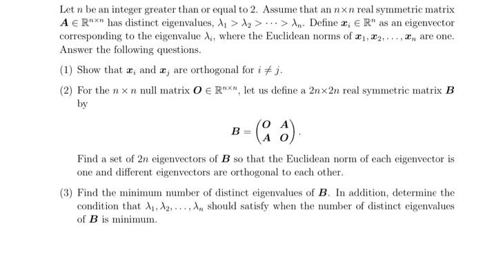 Solved Let N Be An Integer Greater Than Or Equal To 2