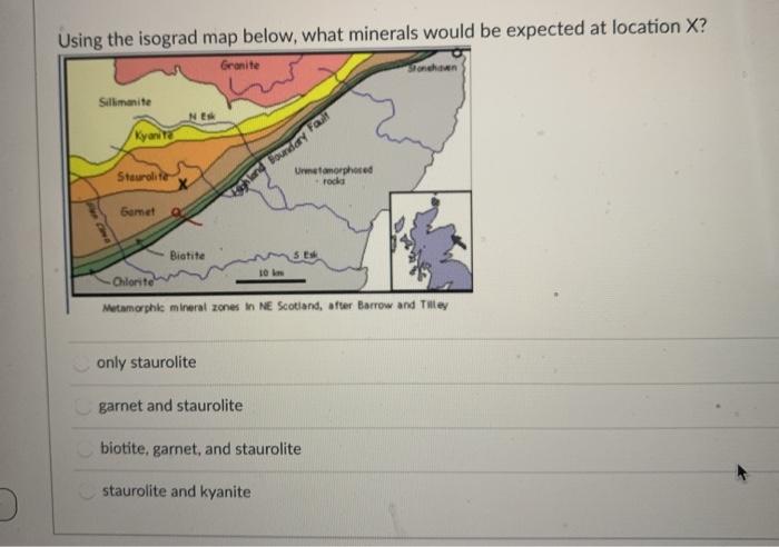 Solved Using the isograd map below, what minerals would be | Chegg.com