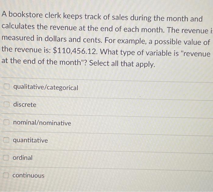 solved-a-bookstore-clerk-keeps-track-of-sales-during-the-chegg