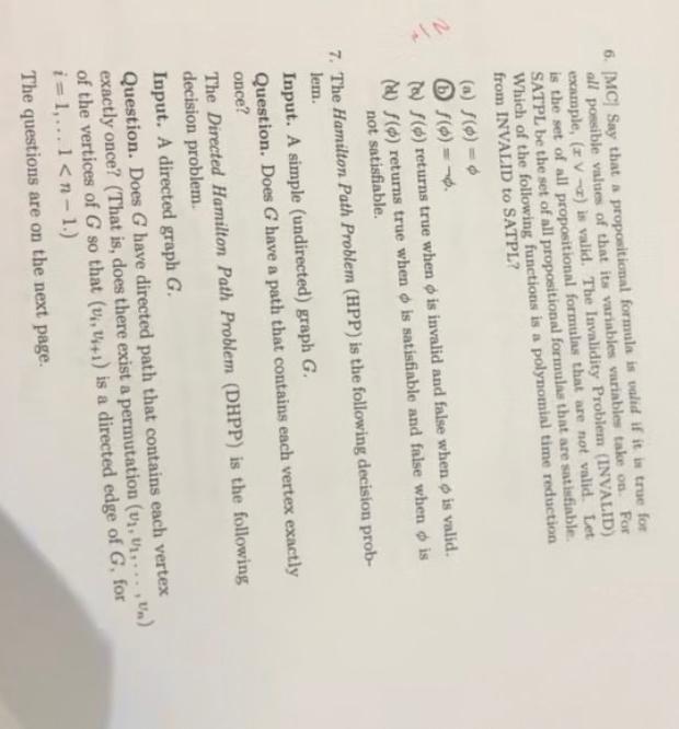Solved 6. [MC∣ Say that a propositional formula is valid if | Chegg.com