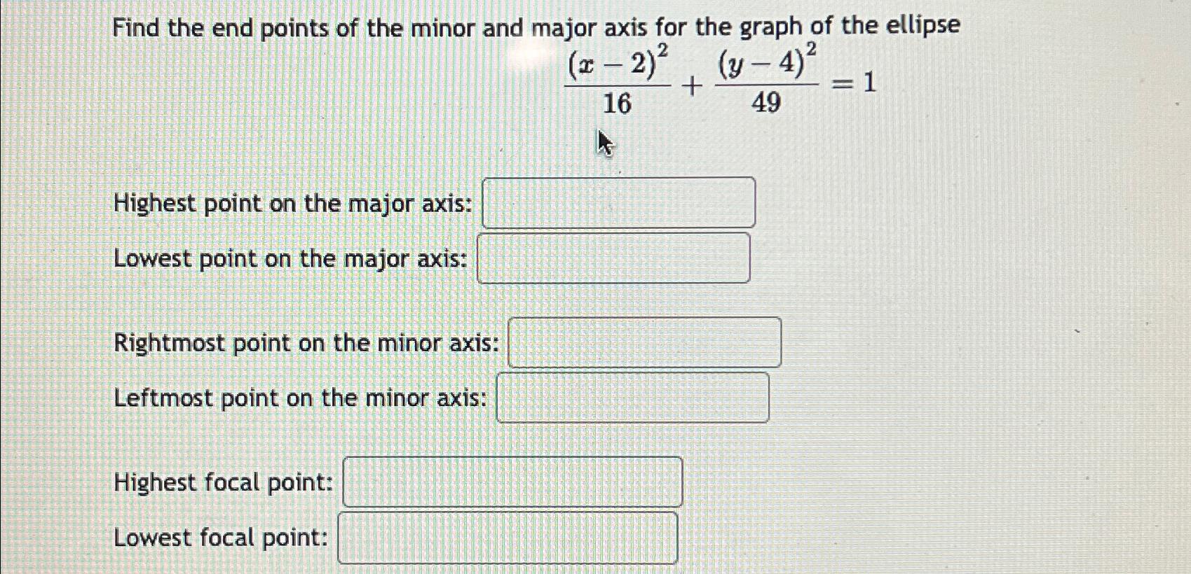 Solved Find the end points of the minor and major axis for | Chegg.com