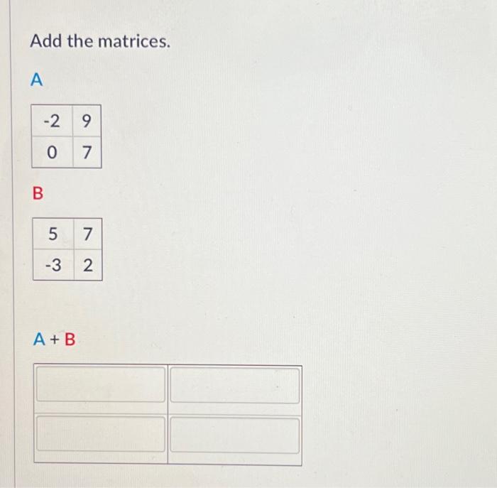 Solved Add the matrices. A B A+B | Chegg.com