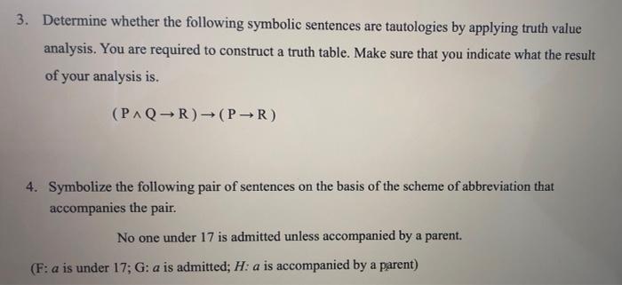 Solved 3. Determine whether the following symbolic sentences | Chegg.com