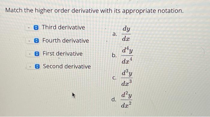 Solved Match the higher order derivative with its | Chegg.com