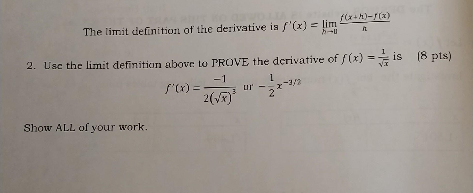 Solved The limit definition of the derivative is | Chegg.com
