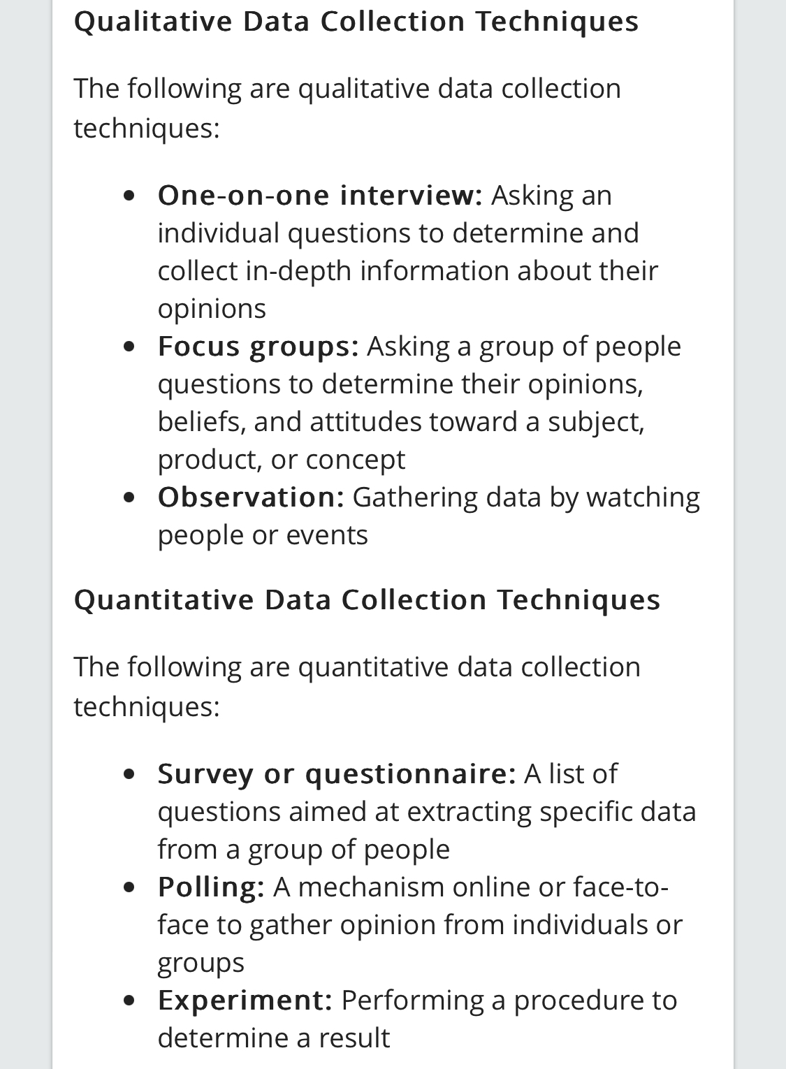 Solved Qualitative Data Collection TechniquesThe following | Chegg.com