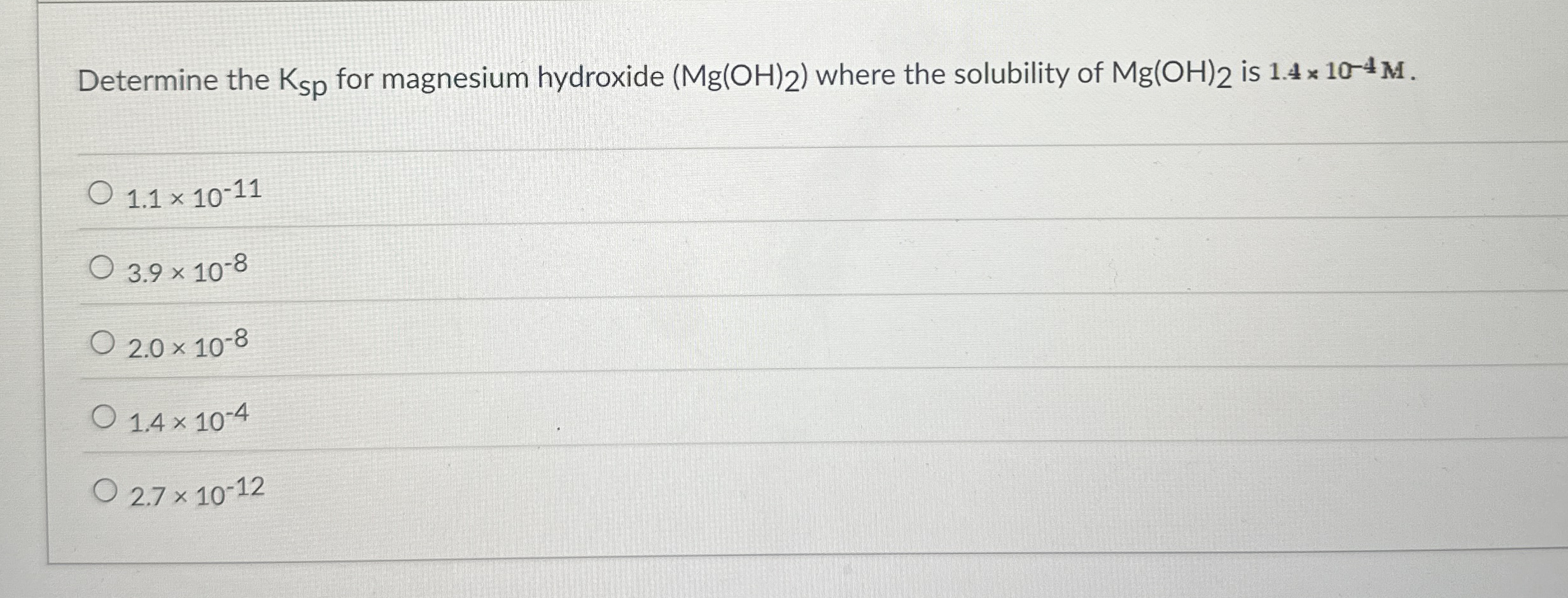 Solved Determine the Ksp ﻿for magnesium hydroxide (Mg(OH)2) | Chegg.com