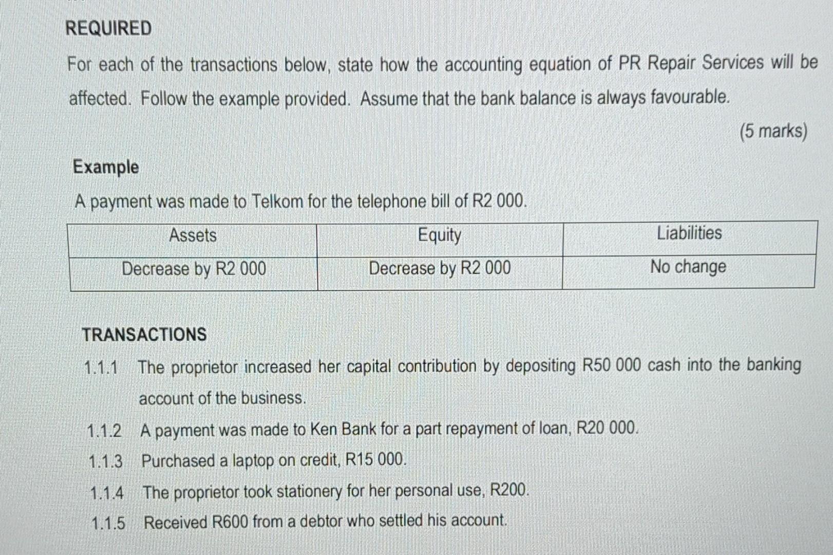 Solved REQUIRED For each of the transactions below, state | Chegg.com