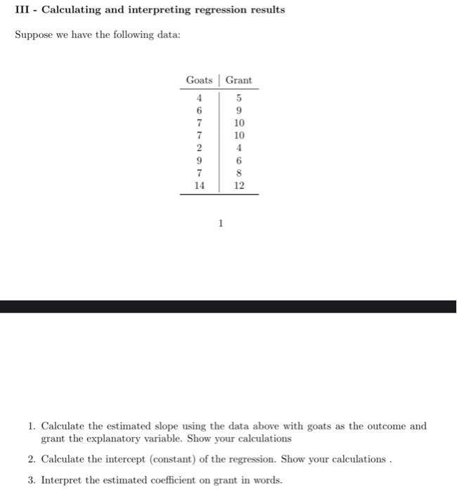Solved III - Calculating and interpreting regression results | Chegg.com
