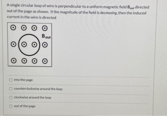 Solved A single circular loop of wire is perpendicular to a | Chegg.com