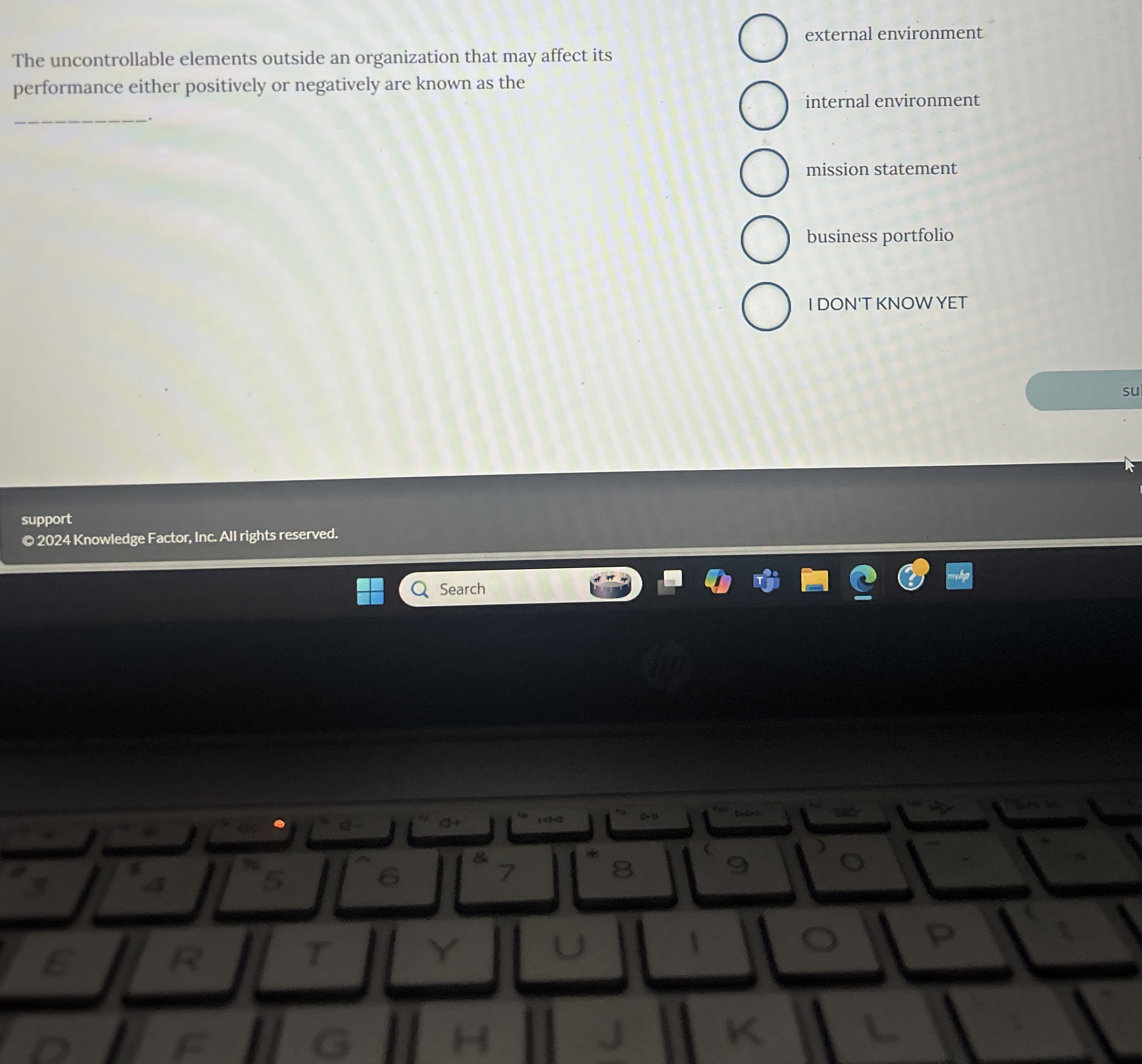 Solved The uncontrollable elements outside an organization | Chegg.com