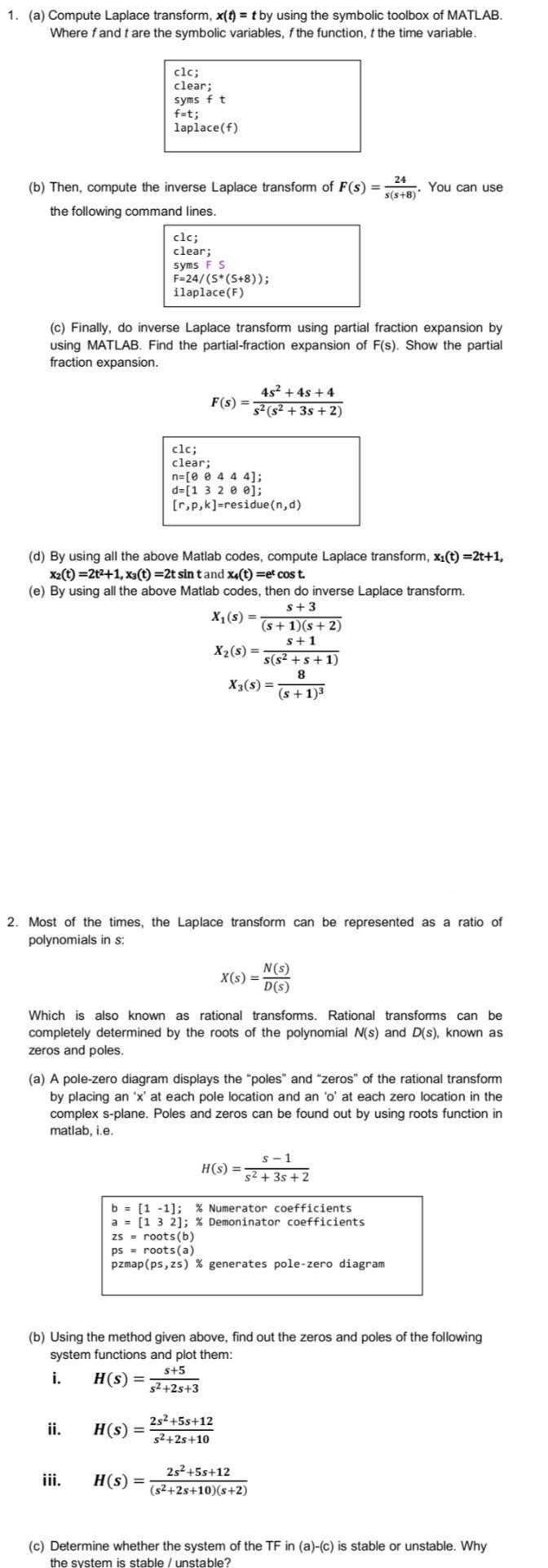 Solved 1 A Compute Laplace Transform Xtt By Using The
