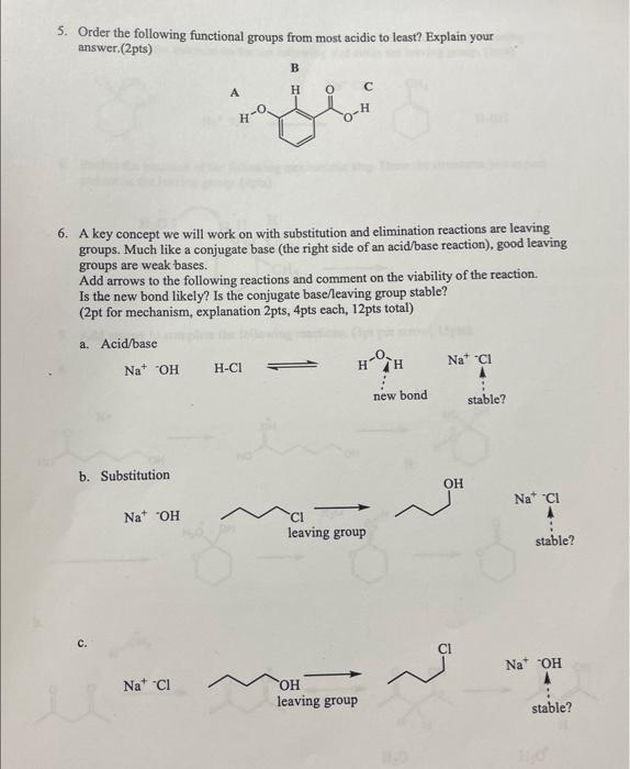 Solved 5. Order the following functional groups from most | Chegg.com