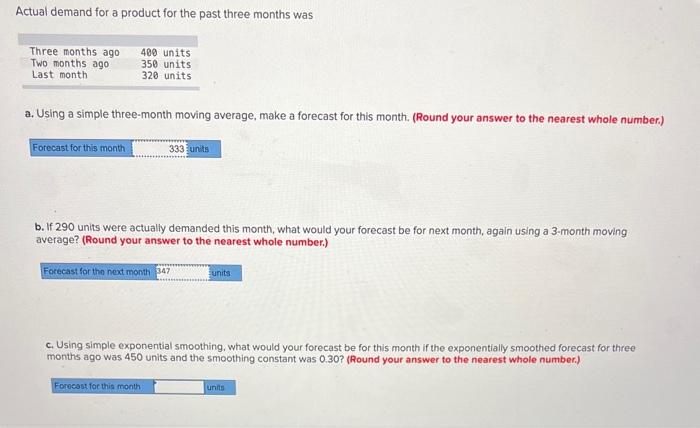 Solved Actual demand for a product for the past three months | Chegg.com