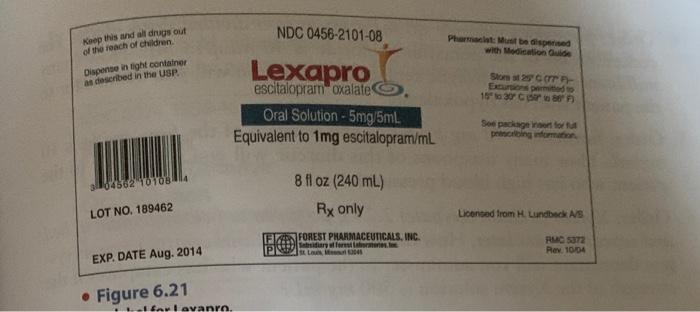 Solved 18. Order: Lexapro (escitalopram oxalate) 10mg po | Chegg.com