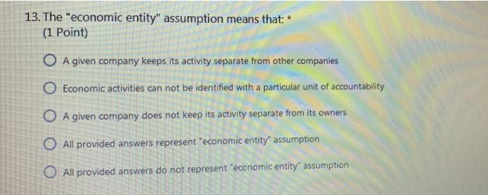 Solved 13. The "economic entity" assumption means that (1 | Chegg.com