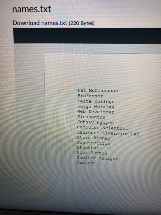 Solved Download a the names.txt file Write a program to read | Chegg.com