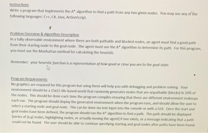 Solved Instructions Write a program that implements the A | Chegg.com