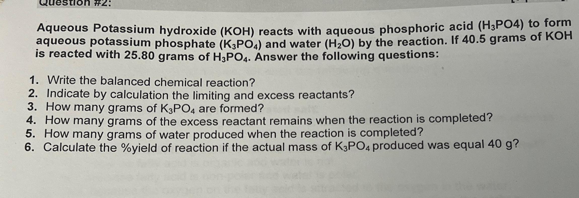 Solved Aqueous Potassium hydroxide (KOH) reacts with aqueous | Chegg.com