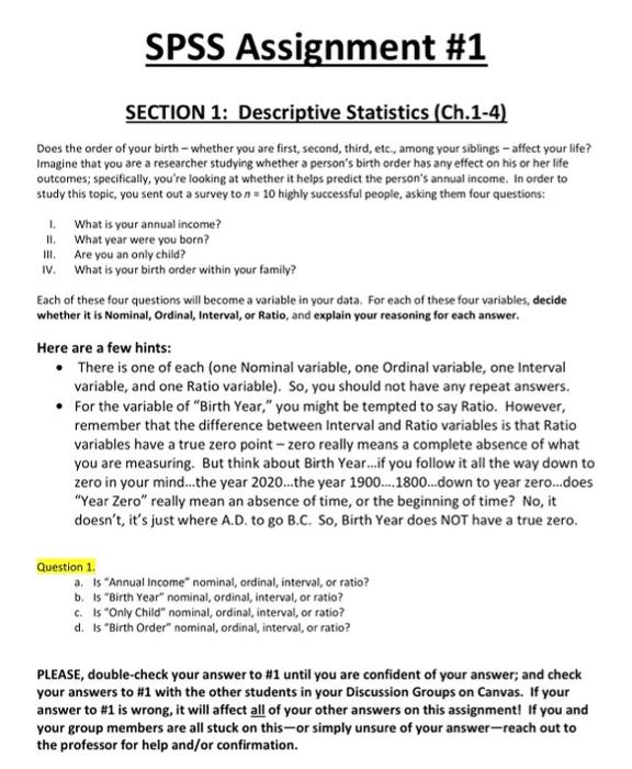 Solved SPSS Assignment #1 SECTION 1: Descriptive Statistics | Chegg.com