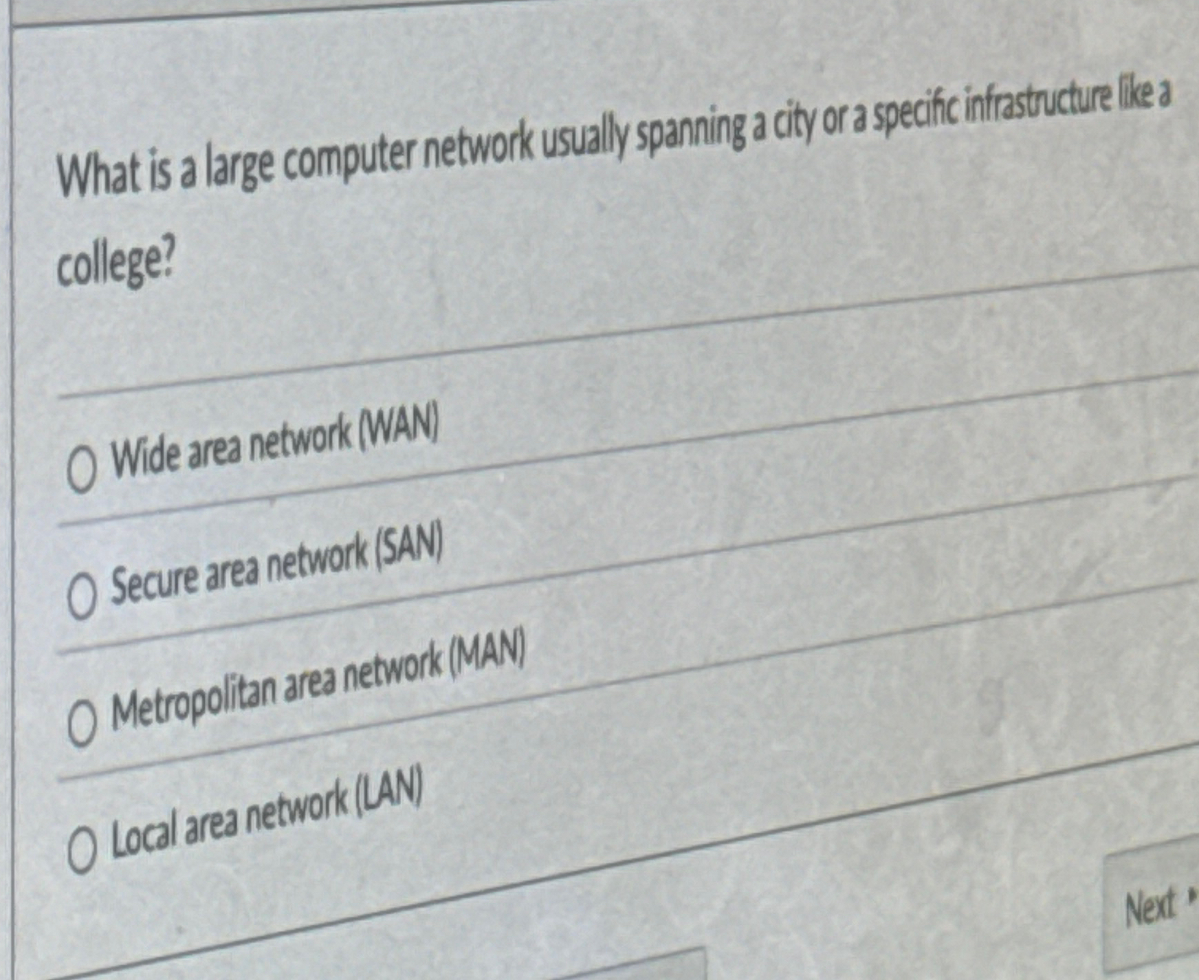 Solved What is a large computer network usually spanning a | Chegg.com