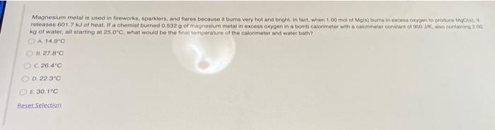 Solved Magnesium metal is used in fireworks, sparklers, and | Chegg.com