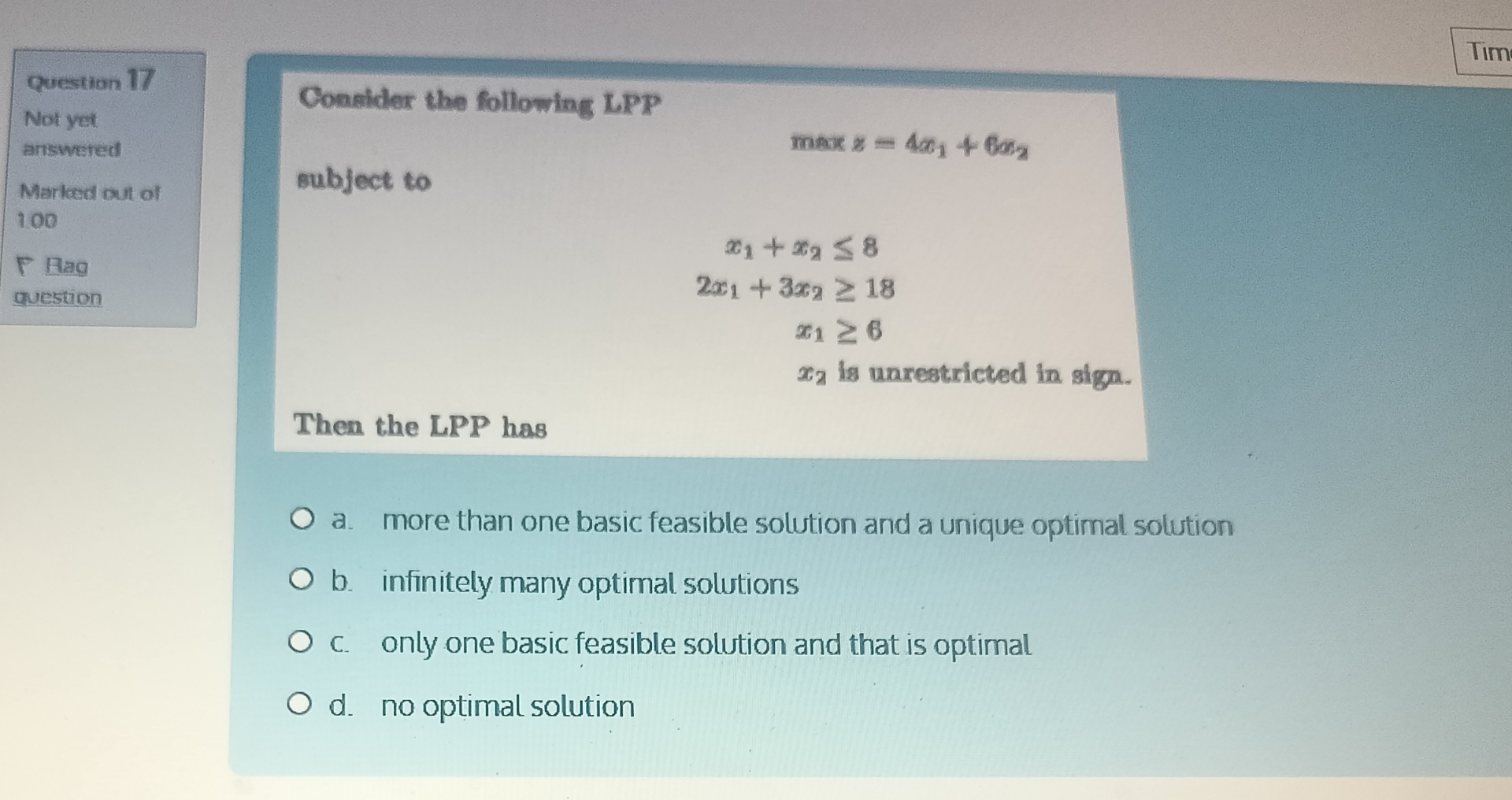 Solved Question 17Not yetansweredMarked out | Chegg.com