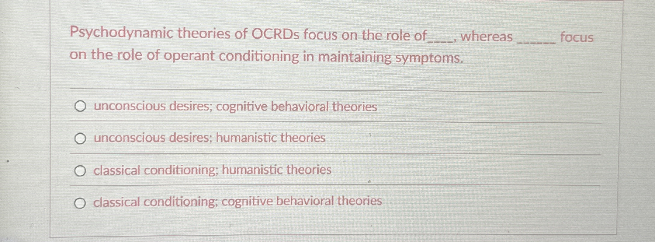 Solved Psychodynamic theories of OCRDs focus on the role of | Chegg.com