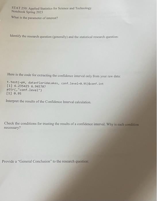 Solved STAT 250: Applied Statistics for Science and | Chegg.com